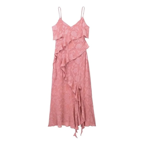 Zara | Dresses | Zara Ruffled Jacquard Dress Marsala | Poshmark